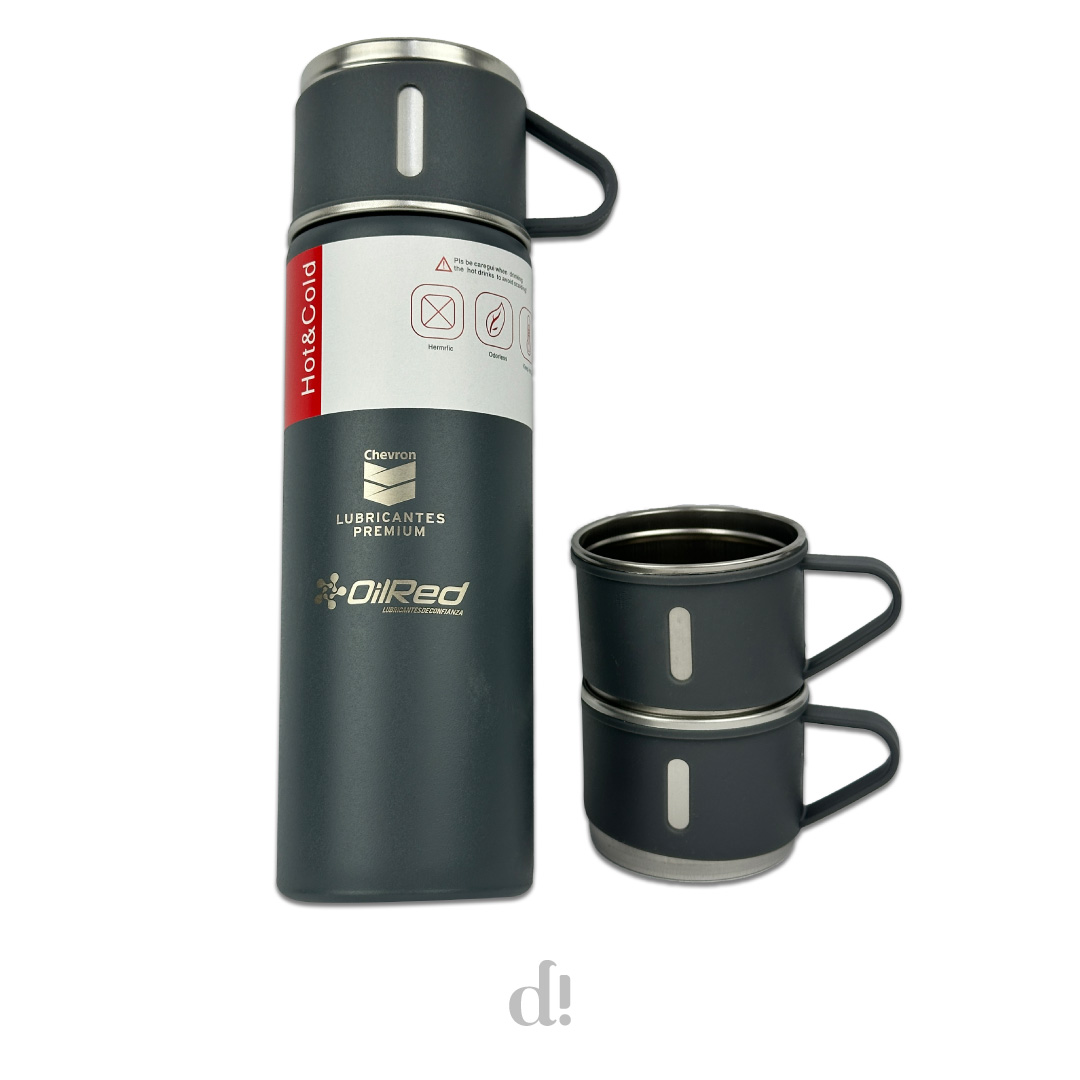 Termo Metálico con 2 Tazas – OilRed – Chevron – DINAMIC PRODUCTS