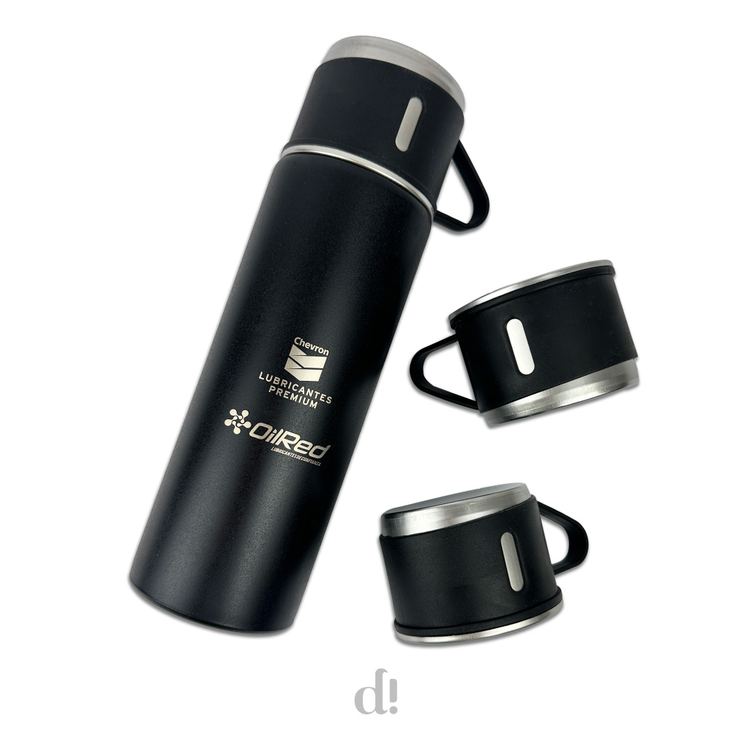 Termo Metálico con 2 Tazas – OilRed – Chevron – DINAMIC PRODUCTS